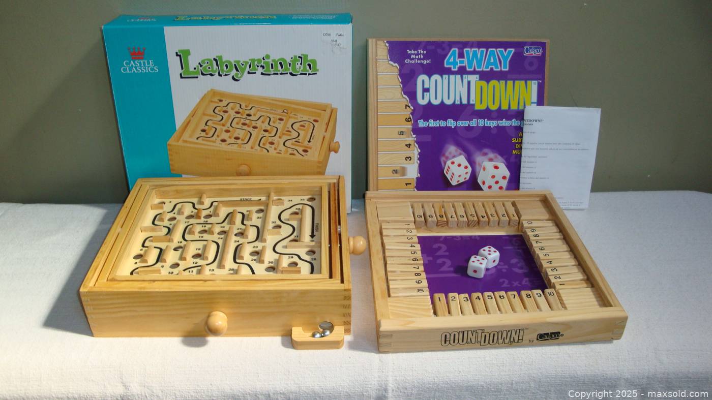 Labyrinth Tilt Maze And 4-Way Count Down Wooden Games | Maxsold