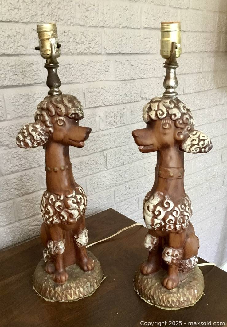 Pair of plaster poodle table lamps with shades | Maxsold