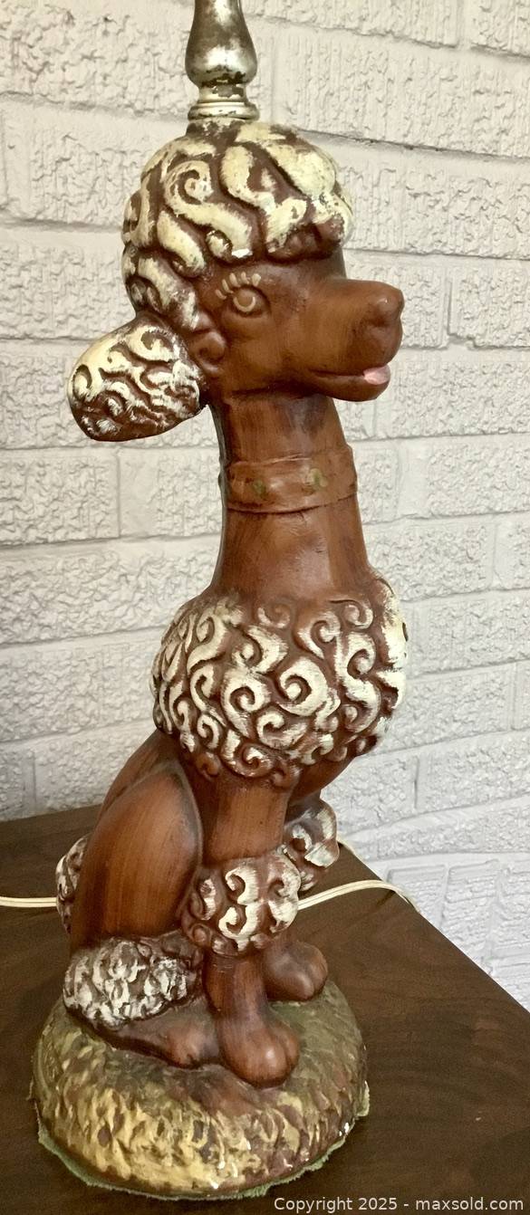 Pair of plaster poodle table lamps with shades | Maxsold