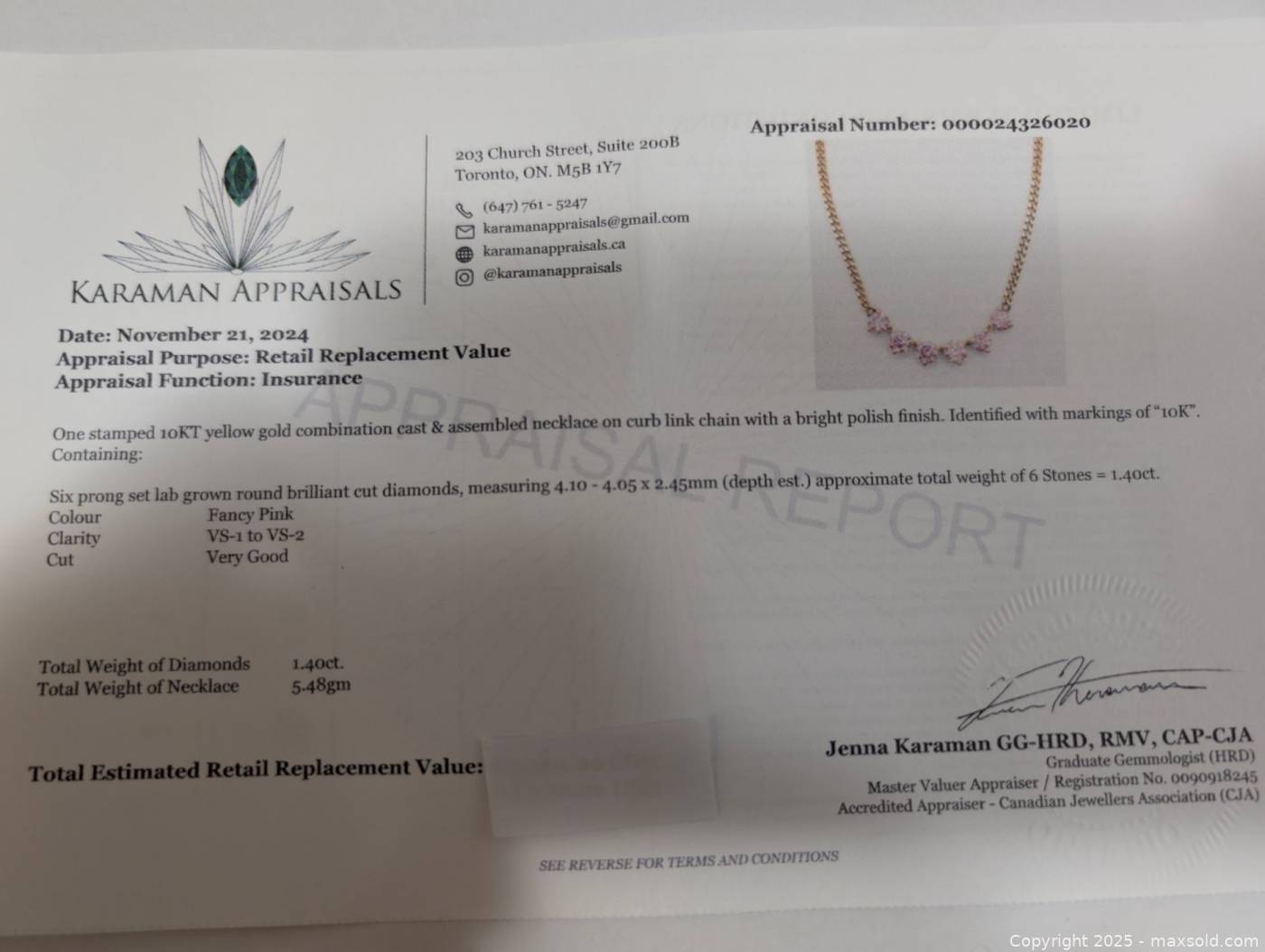 10K Yellow Gold Pink Lab-Grown Diamond Necklace | Maxsold