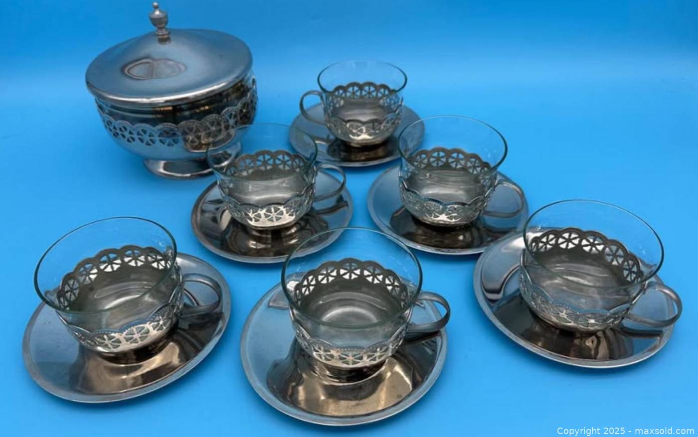 Nickel Metal & Glass Mongolian Tea Set, 13-Pc | Maxsold
