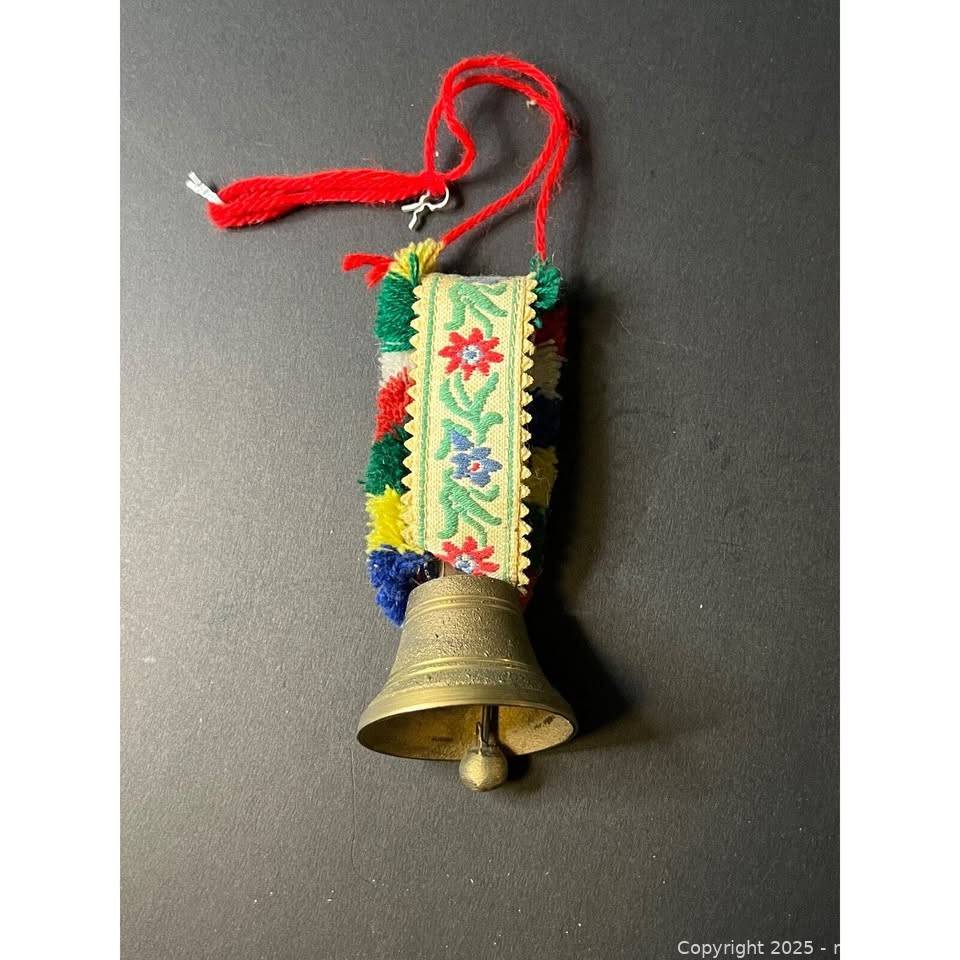 Vintage Alpine brass bell with embroidered strap | Maxsold