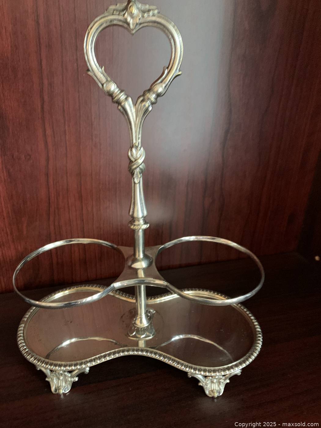 Antique silver plated double pickle jar stand with two glass jars and ...
