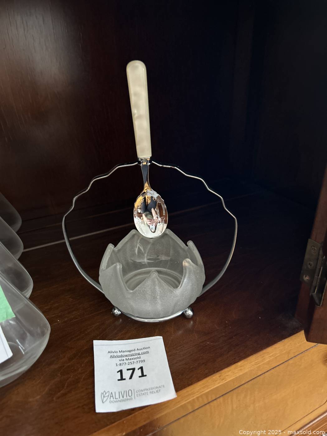 Vintage Sauce or Jam Dish with Mother of Pearl Handle Spoon | Maxsold
