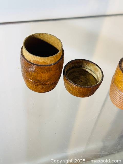 19th century wooden ship inkwell barrels | Maxsold