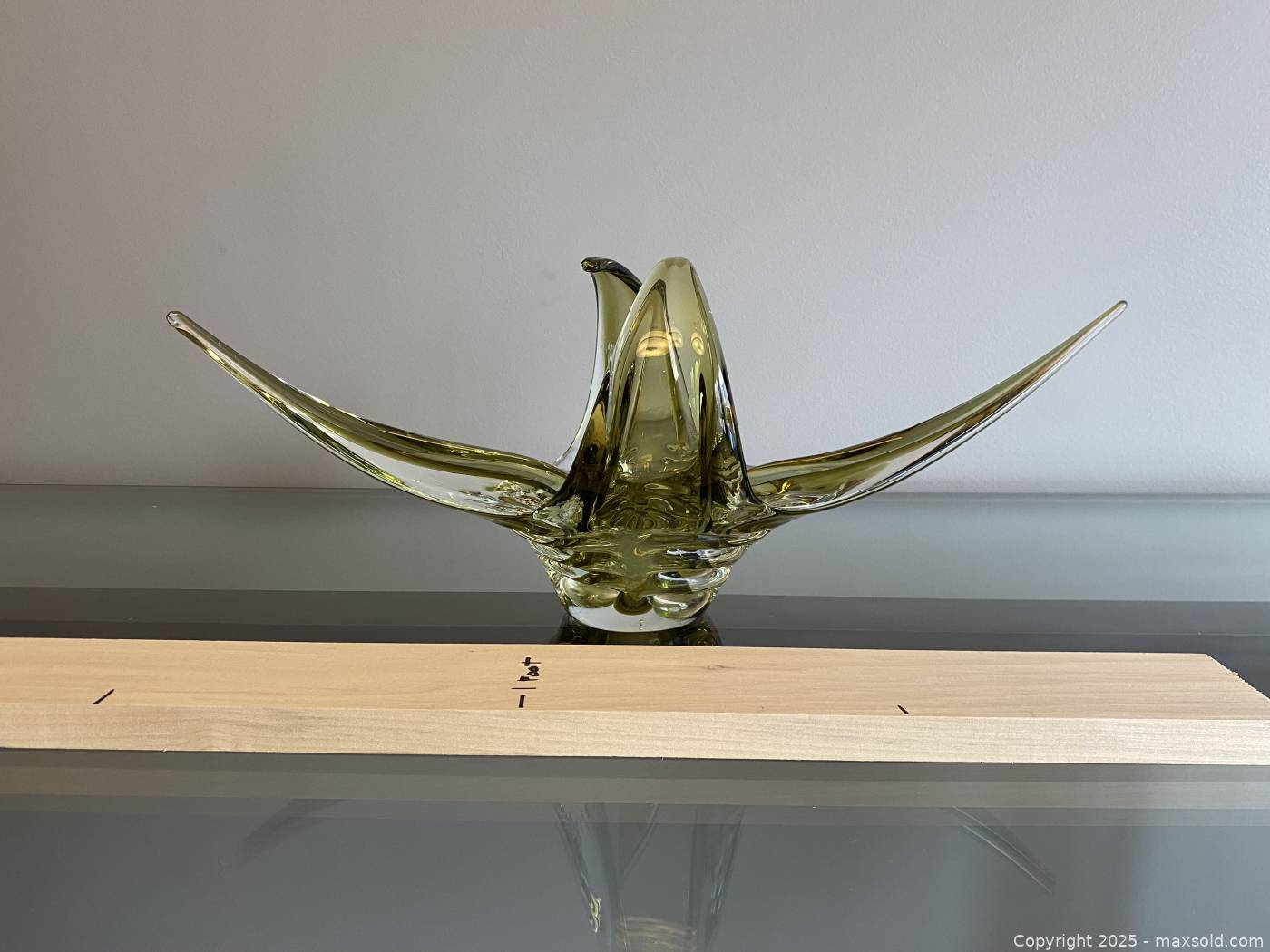 Olive Green Vintage 1970s Canadian Art Glass Sculpture | Maxsold