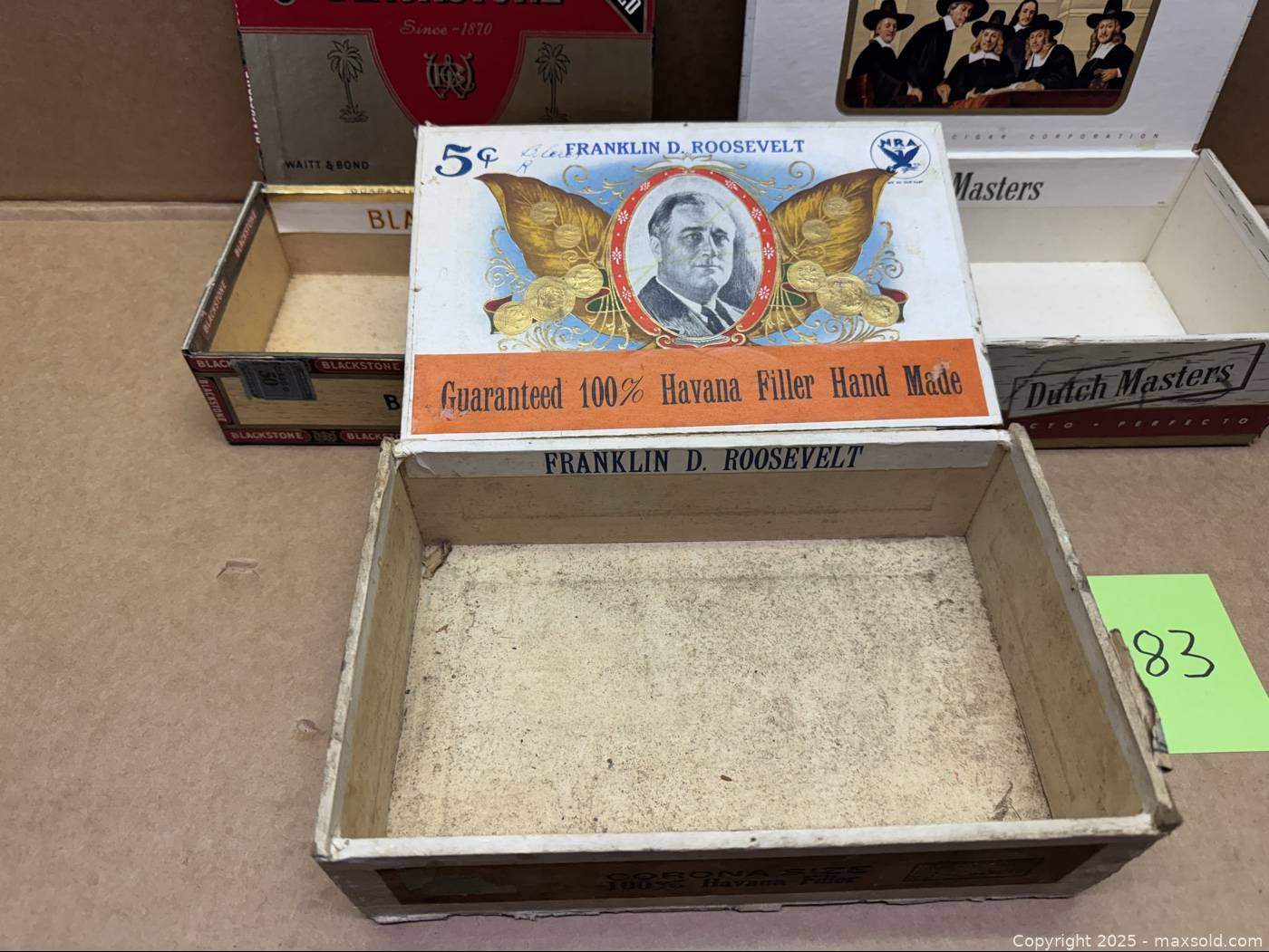 Blackstone, Dutch Masters, Franklin D. Roosevelt cigar boxes | Maxsold