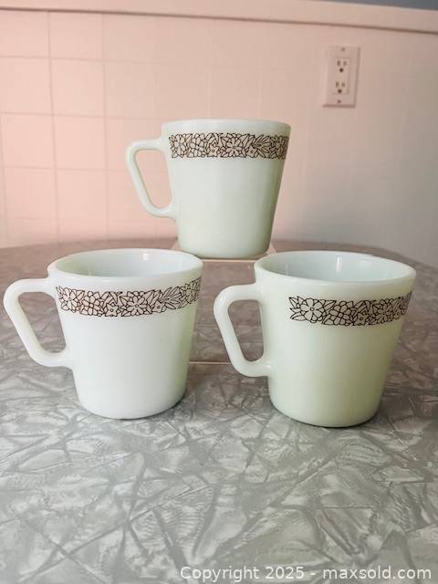 Pyrex Woodland milk glass coffee mugs set of 3 | Maxsold