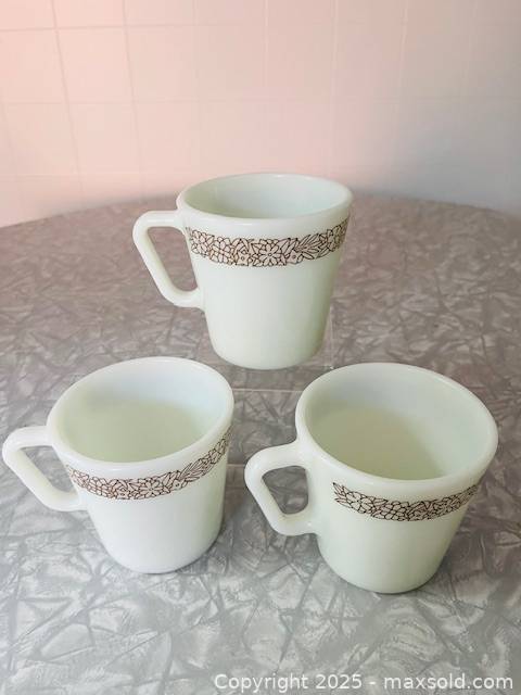Pyrex Woodland milk glass coffee mugs set of 3 | Maxsold