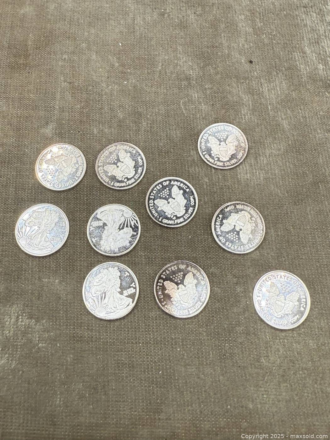 Set of 10 American Pure Silver 1 Gram Silver Bullion Coins | Maxsold