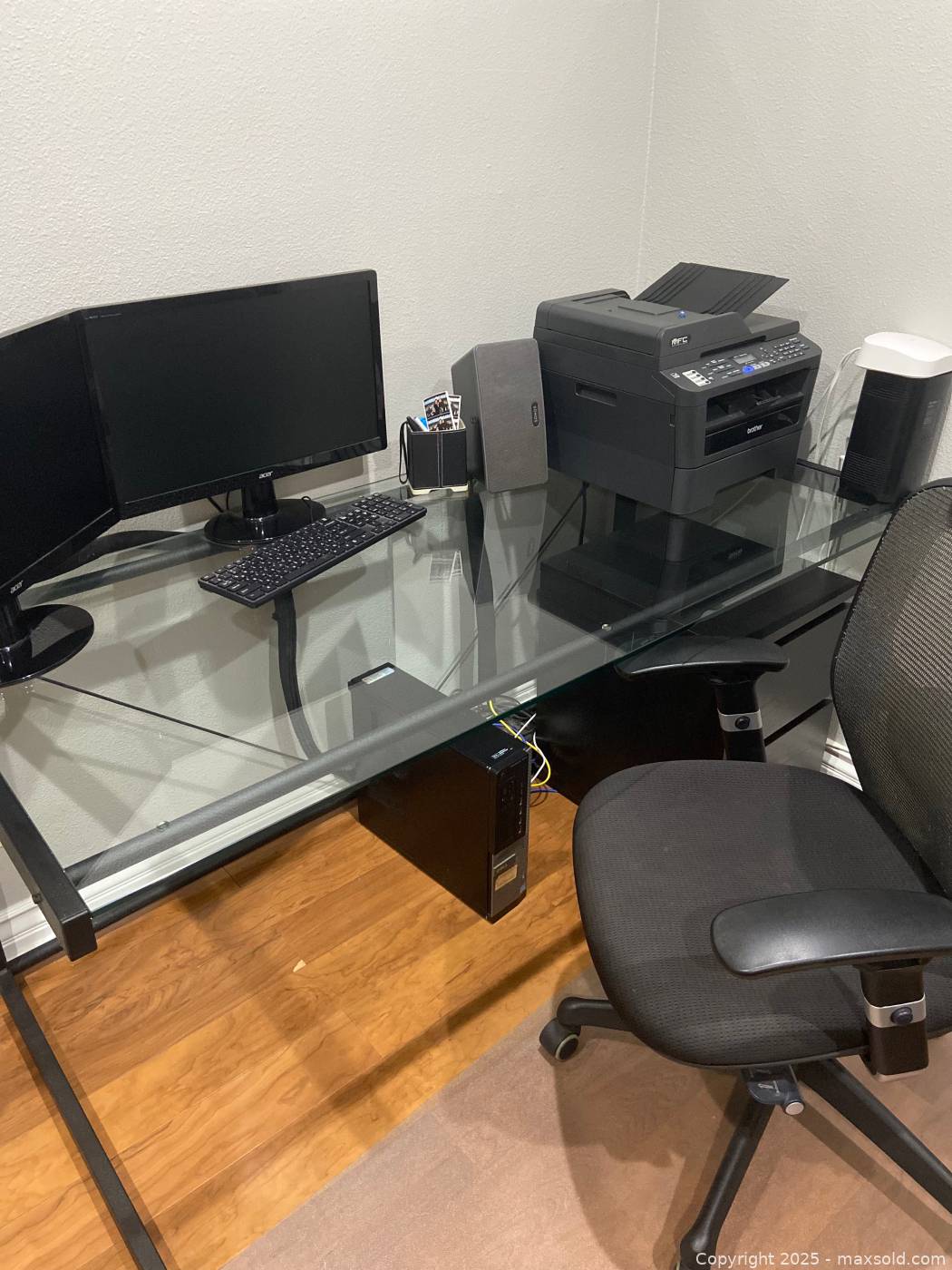 L-shaped Glass Top Computer Desk with Steel Frame | Maxsold