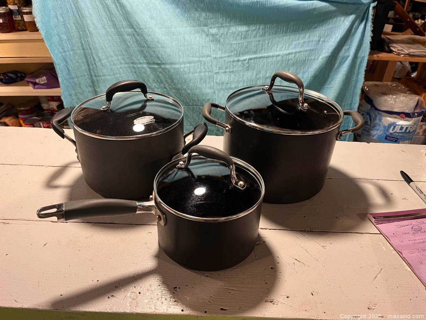 Calphalon 6 Qt And Anolon 8 Qt Stock Pots, 3 Qt Saucepan With Lids ...