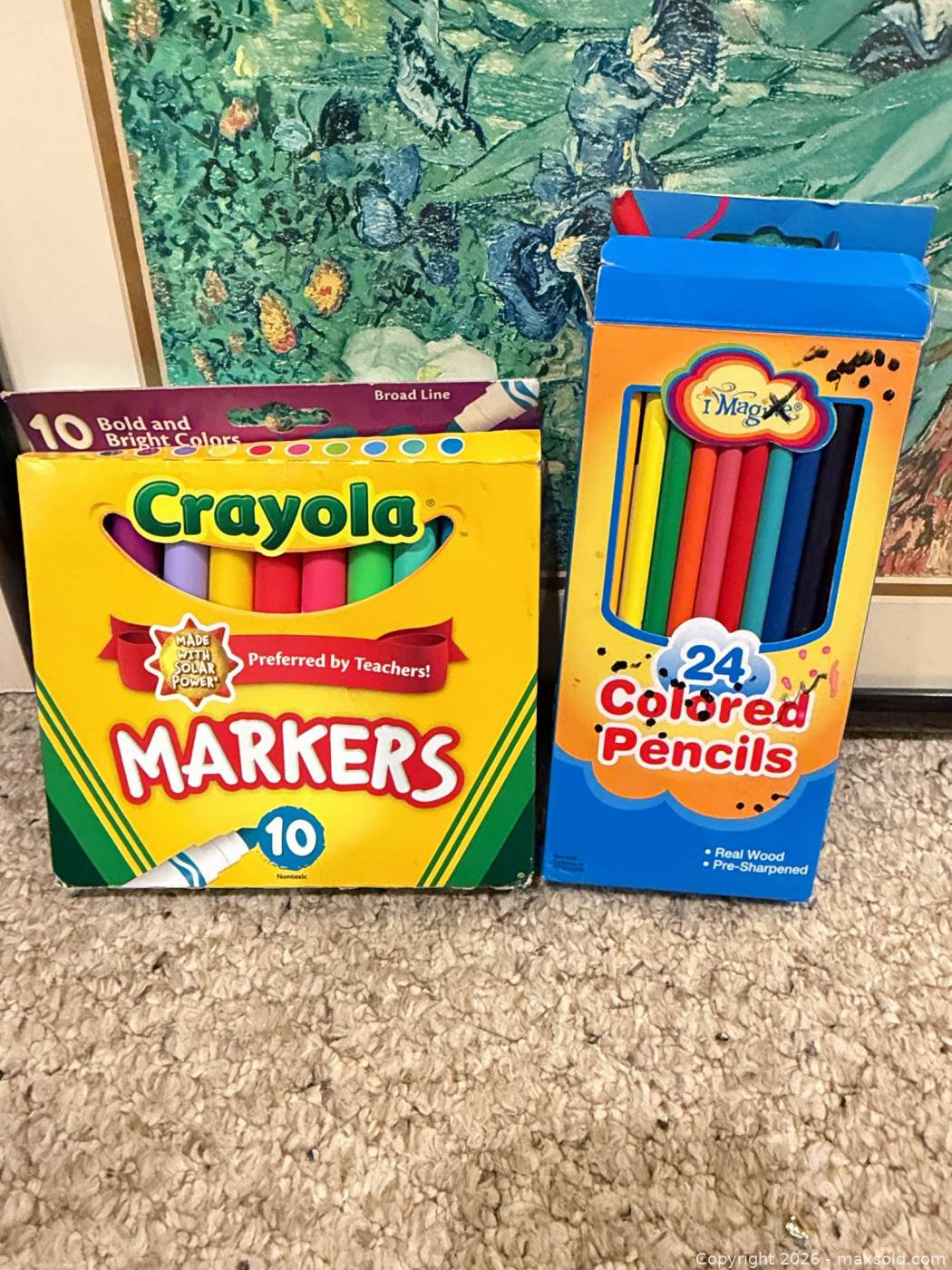Crayola markers box and I Magic 24-count colored pencils | Maxsold