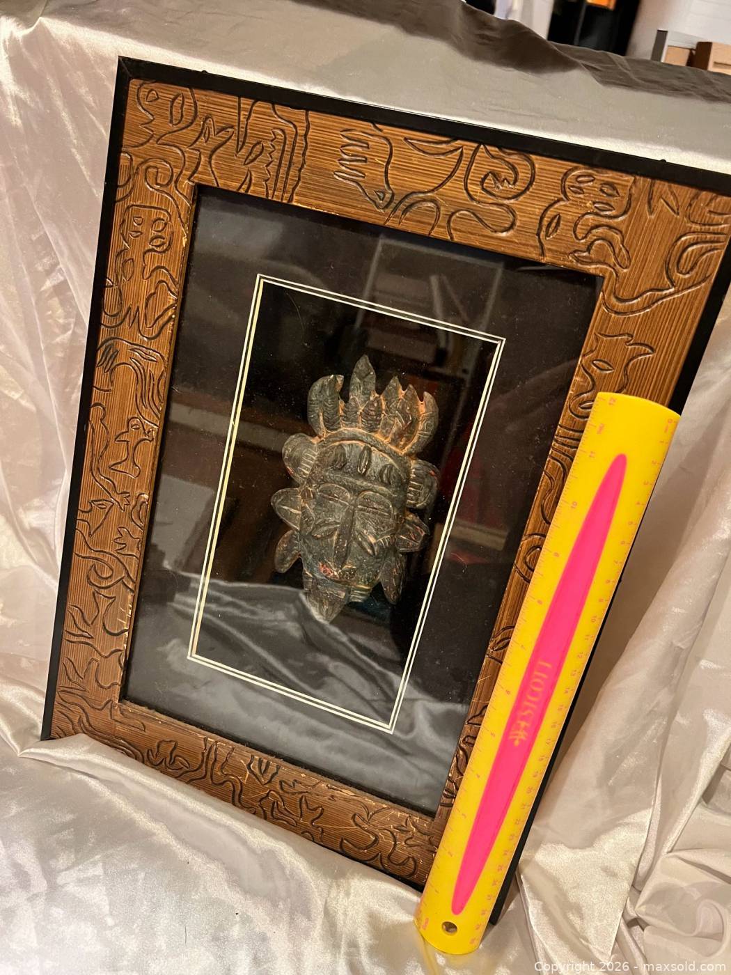 vintage framed carved mask wall art | Maxsold