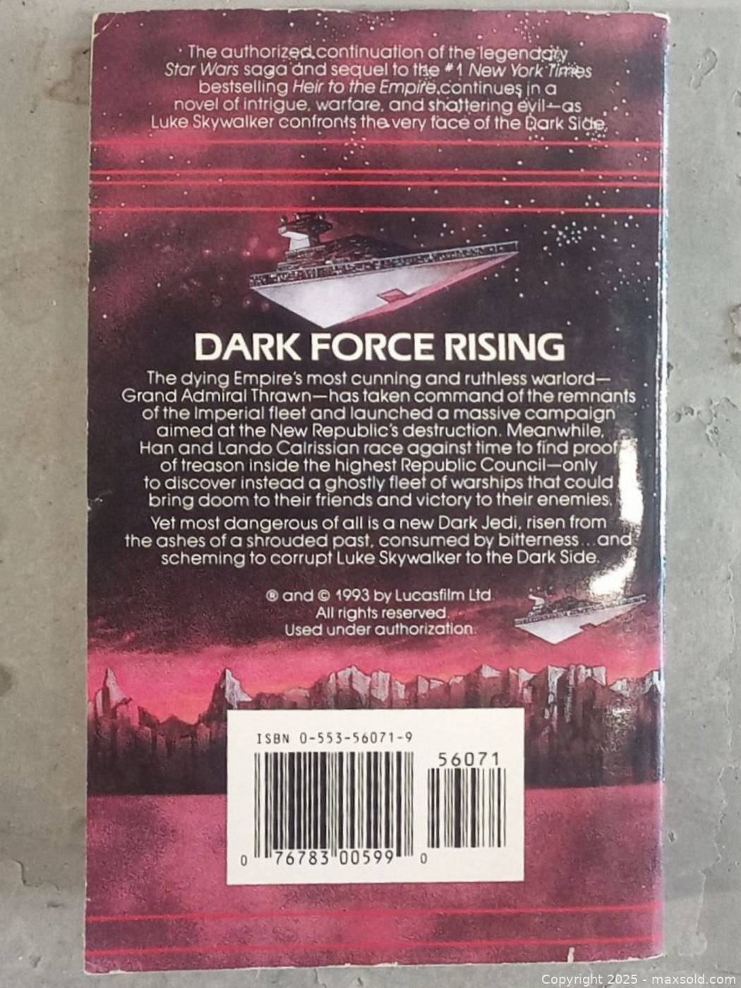 Star Wars Dark Force Rising Book by Timothy Zahn | Maxsold