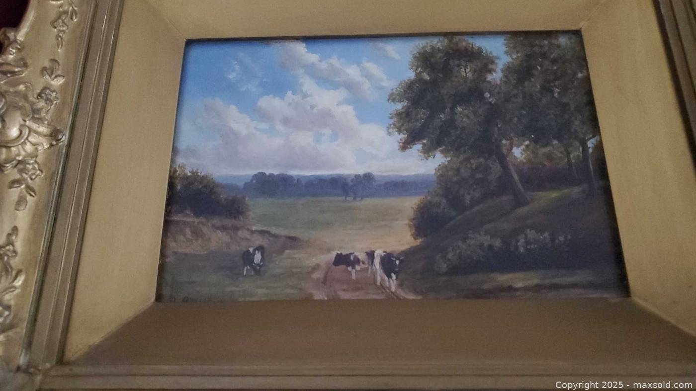 Framed pastoral landscape with cows | Maxsold