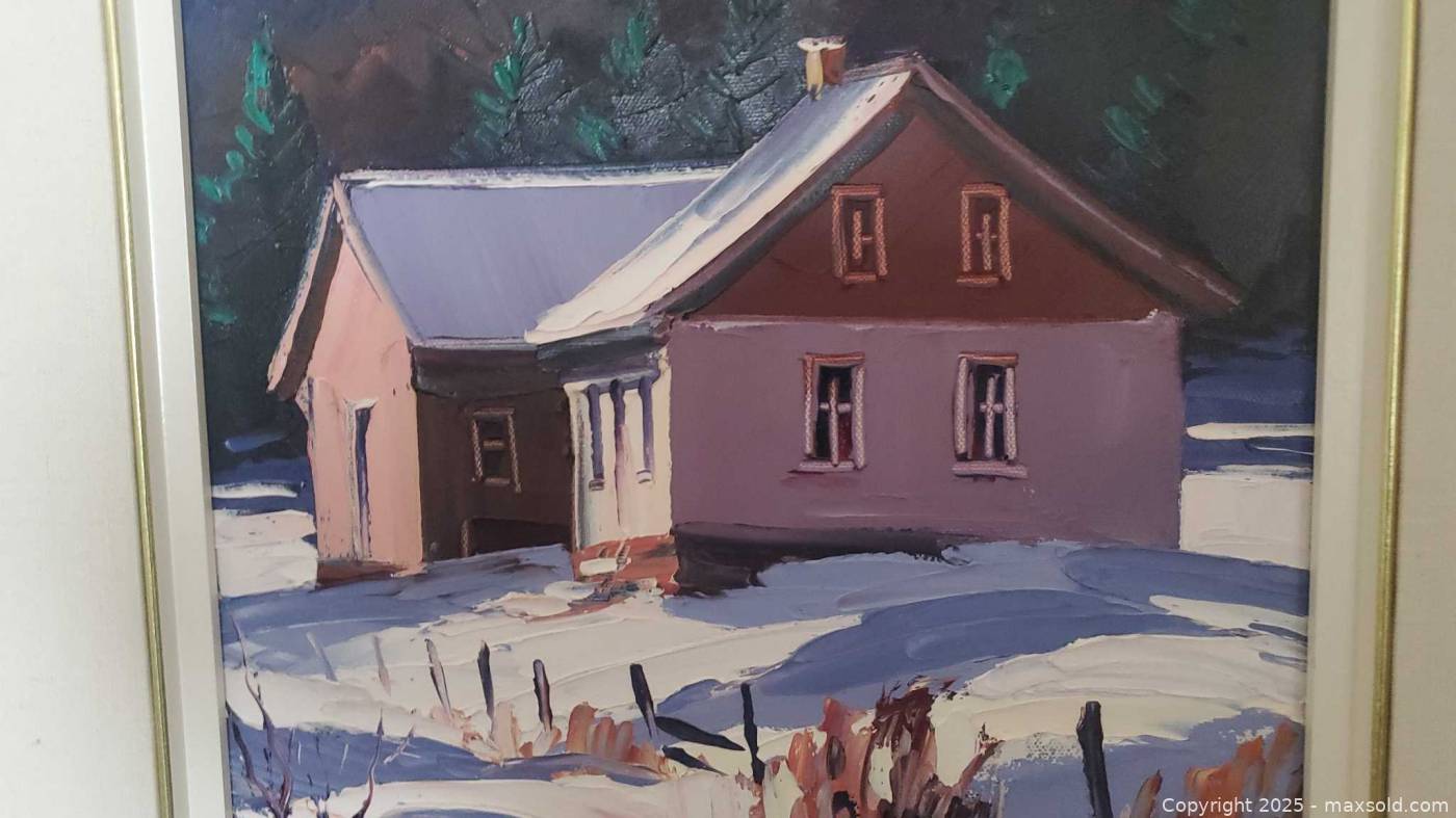 Raynald Leclerc signed winter landscape painting | Maxsold