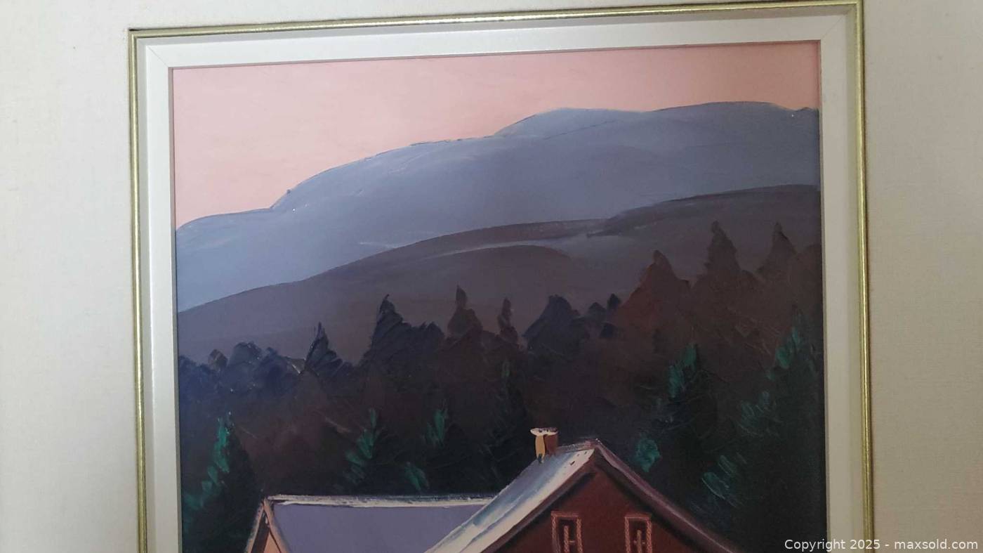 Raynald Leclerc signed winter landscape painting | Maxsold