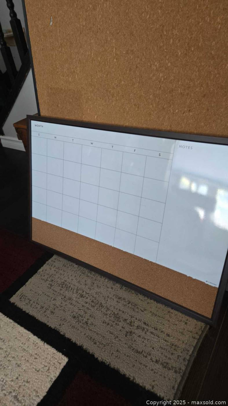 Magnetic Cork Bulletin Board and Dry Erase Monthly Calendar Board | Maxsold