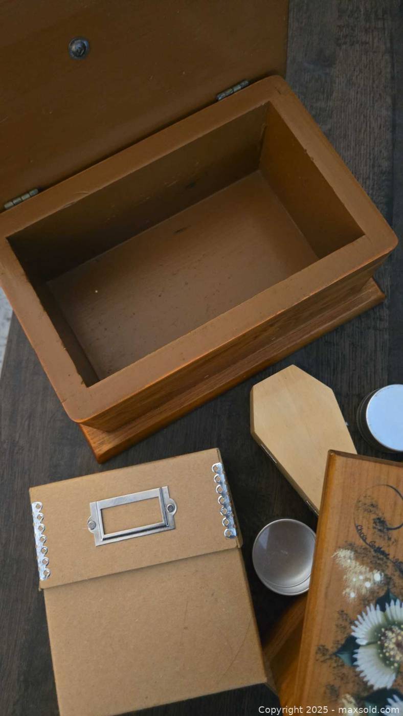 Wooden, cardboard boxes and tins | Maxsold