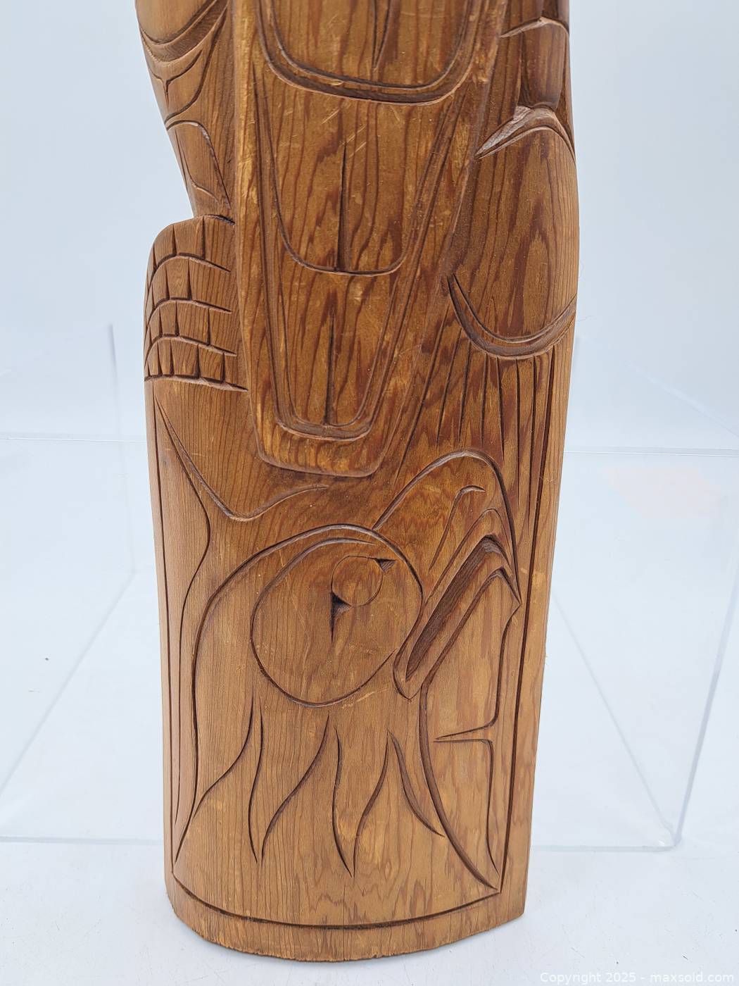 Salish carved wood eagle panel signed 1990 | Maxsold