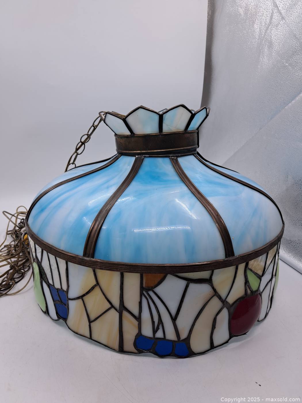 Colored Leaded Glass Hanging Lampshade | Maxsold
