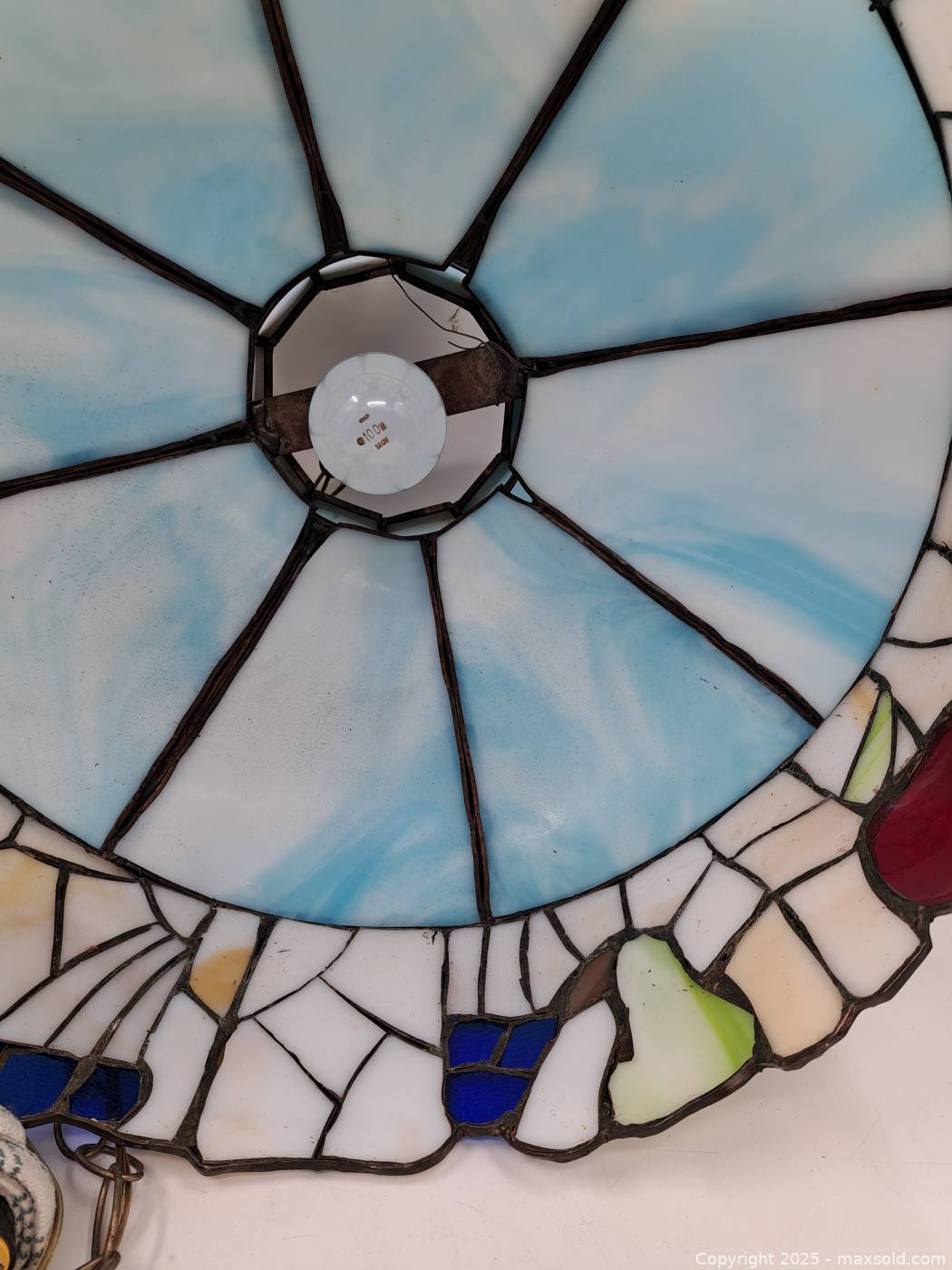 Colored Leaded Glass Hanging Lampshade | Maxsold