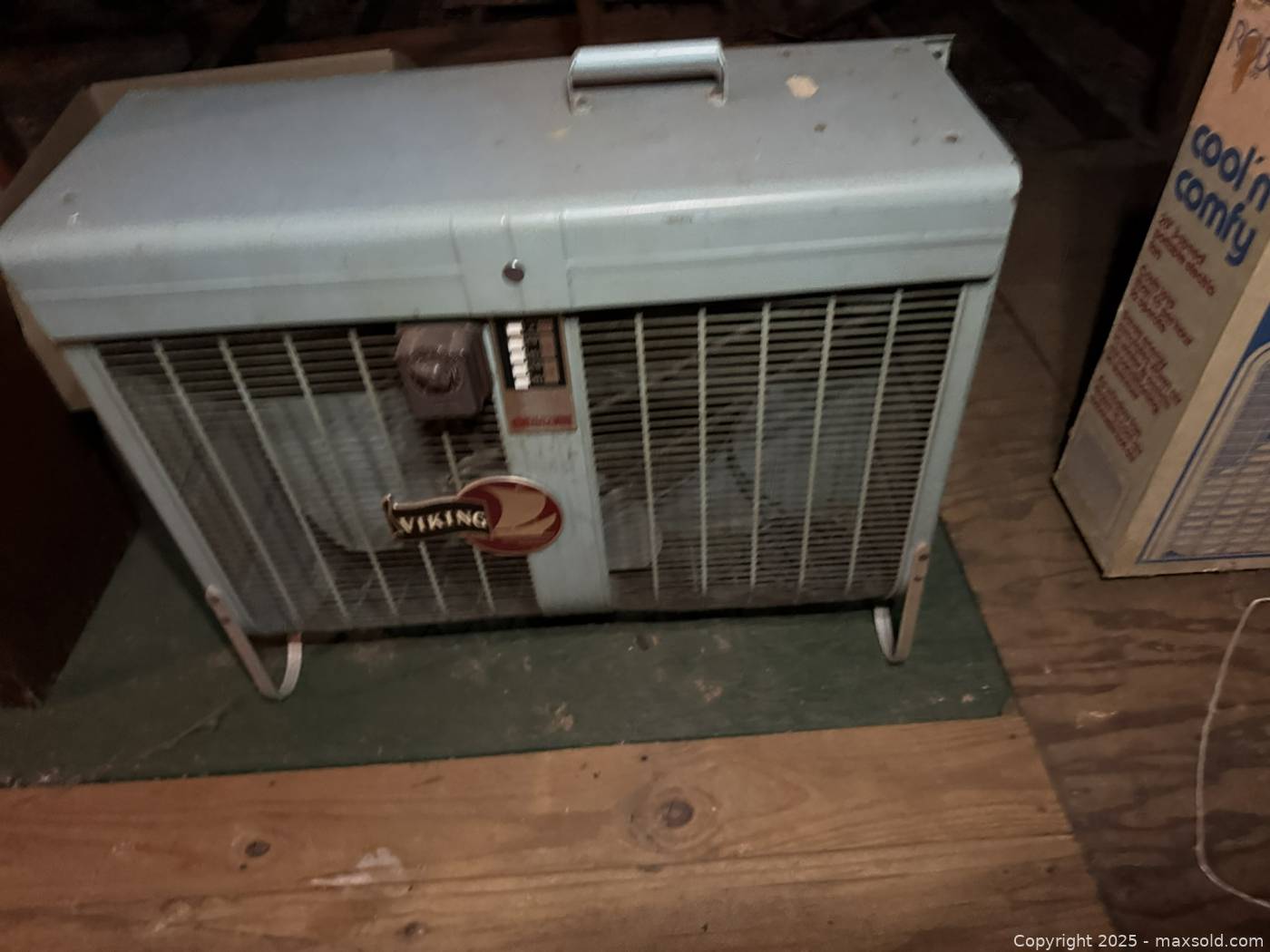 Pair of Vintage Electric Fans – Viking Box Fan & Cast Metal GE Desk Fan ...
