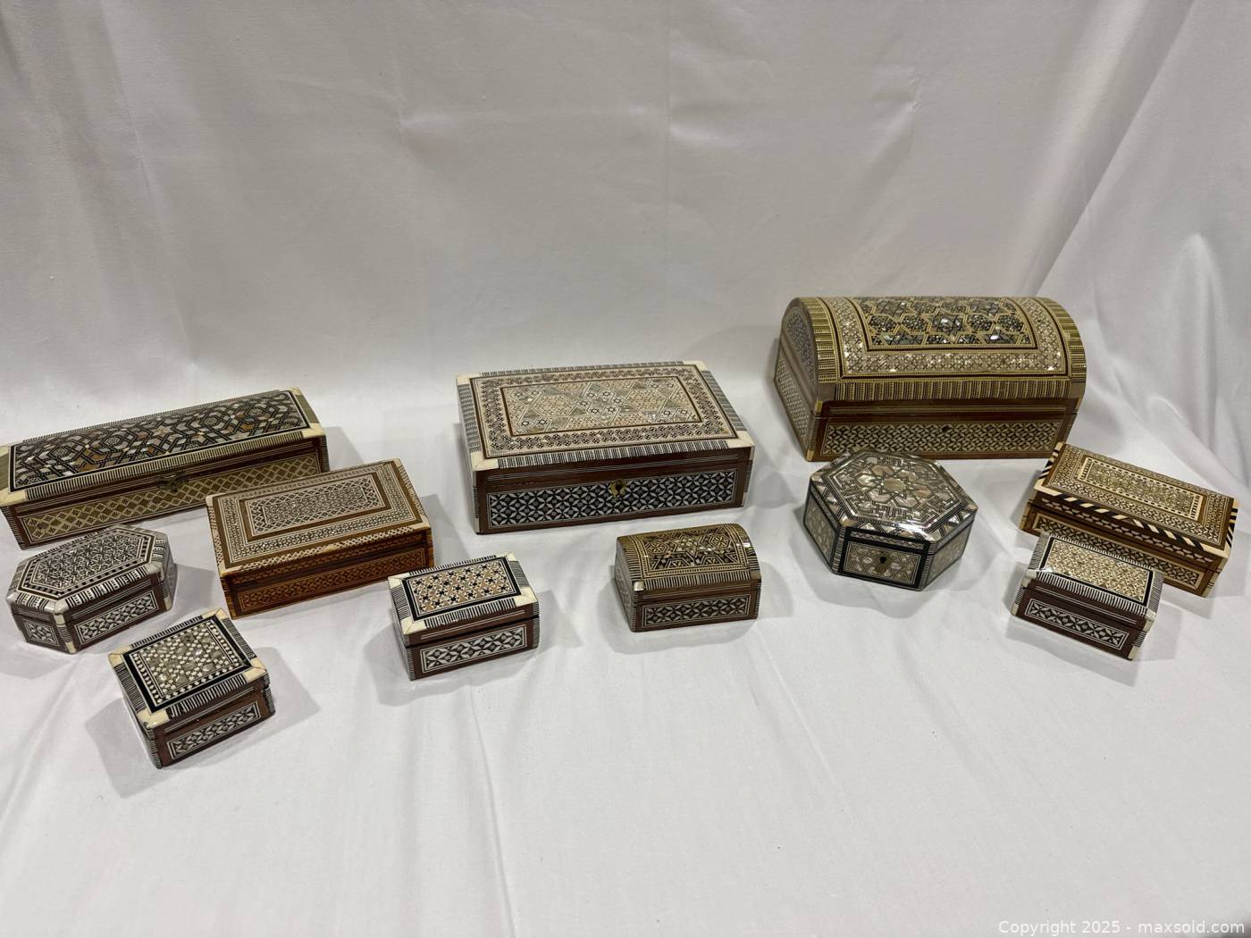 Egyptian Inlaid Wooden Boxes Set of 11 with Mother-of-Pearl Inlay | Maxsold