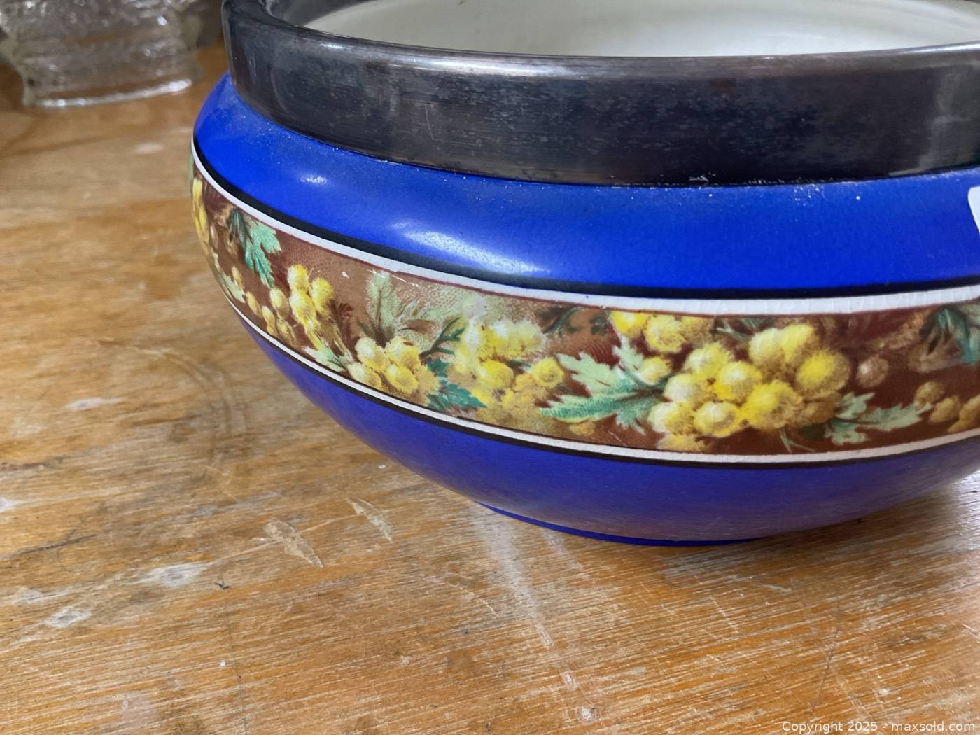 Winton Ware cobalt blue bowl with metal rim | Maxsold