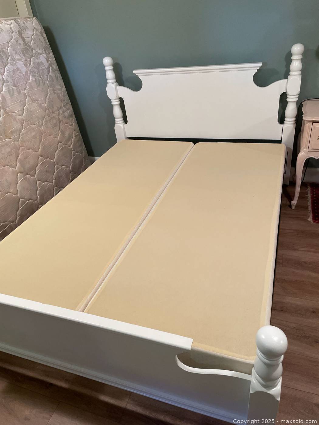 Queen solid wood bed frame with box springs | Maxsold