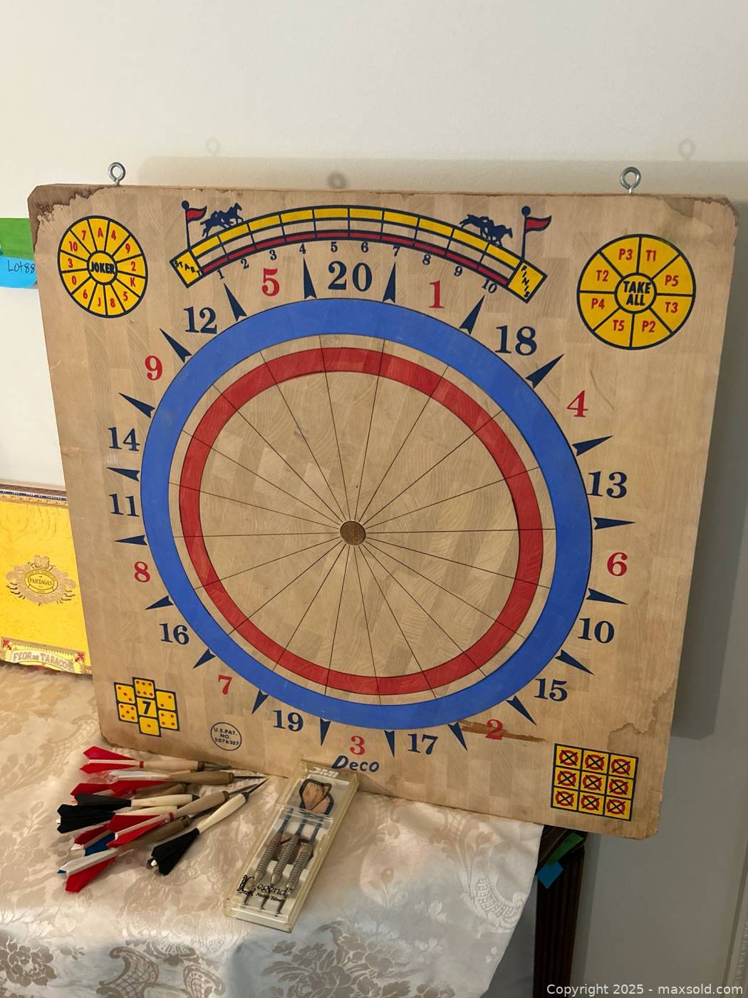 Deco double-sided dart board, Michelob Dry mirror, darts, yellow wooden ...