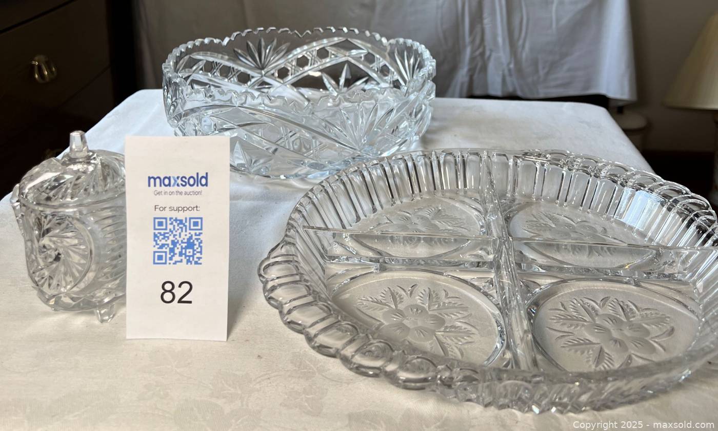 Vintage crystal serving dish, bowl, covered sugar | Maxsold